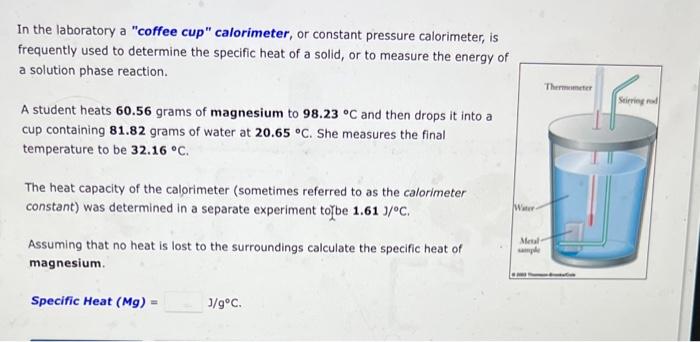 Solved In the laboratory a "coffee cup" calorimeter, or | Chegg.com