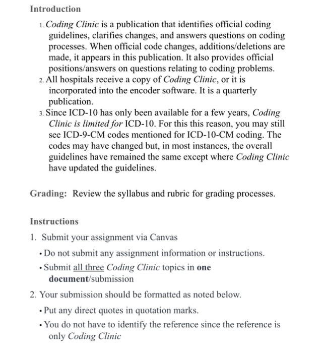 Introduction 1. Coding Clinic is a publication that | Chegg.com