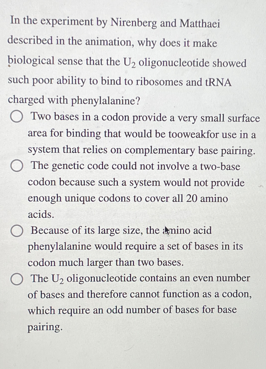 Solved In the experiment by Nirenberg and Matthaei described | Chegg.com