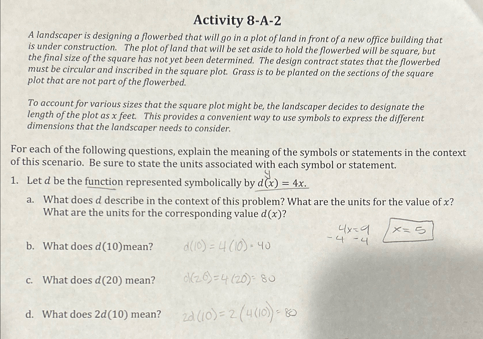 Solved Activity 8-A-2A landscaper is designing a flowerbed | Chegg.com
