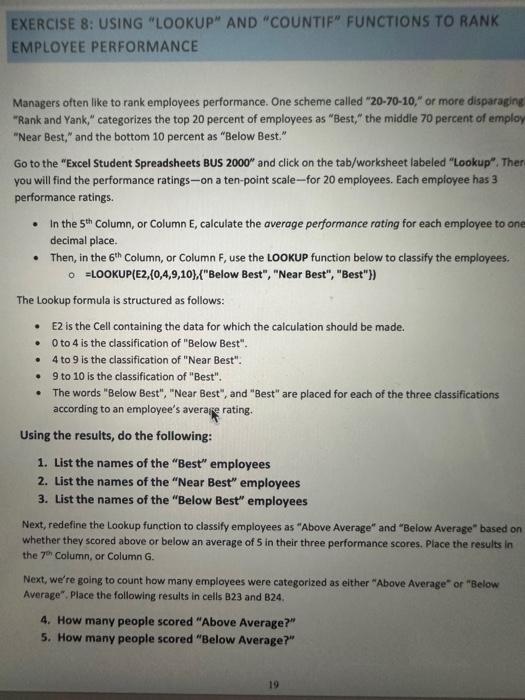 Solved EXERCISE 8: USING "LOOKUP" AND "COUNTIF" FUNCTIONS TO | Chegg.com