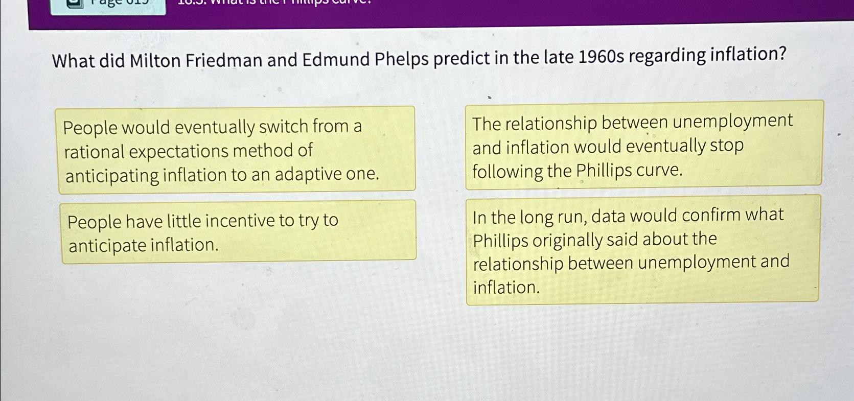 Solved What did Milton Friedman and Edmund Phelps predict in | Chegg.com