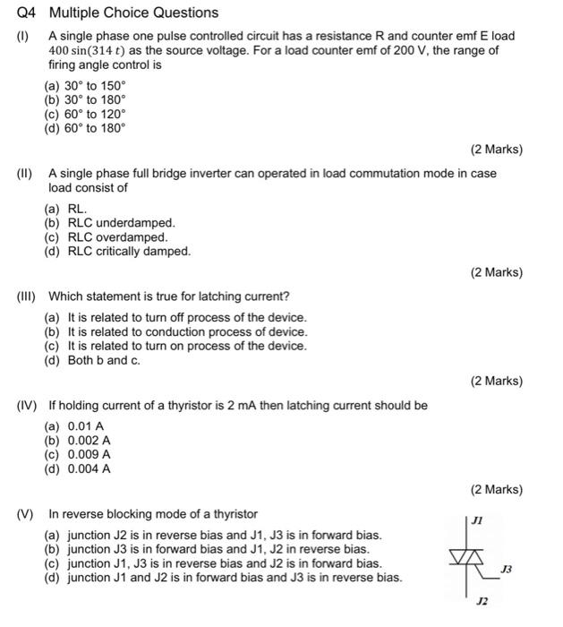 Solved Q4 Multiple Choice Questions (I) A single phase one | Chegg.com