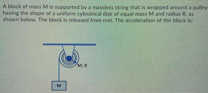 Solved A block of mass M is supported by a massless string | Chegg.com