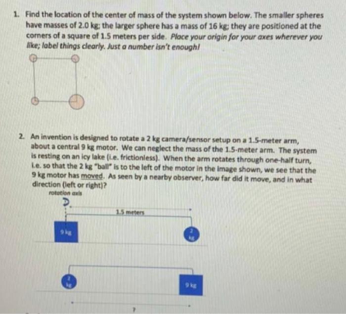 Solved Find the location of the center of mass of the system | Chegg.com