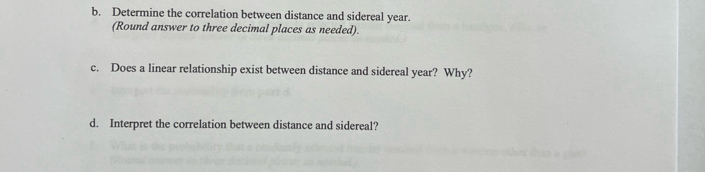 b. ﻿Determine the correlation between distance and | Chegg.com