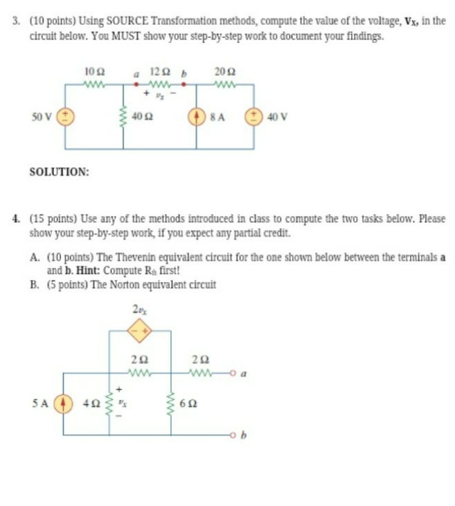 Solved 3. (10 points) Using SOURCE Transformation methods, | Chegg.com
