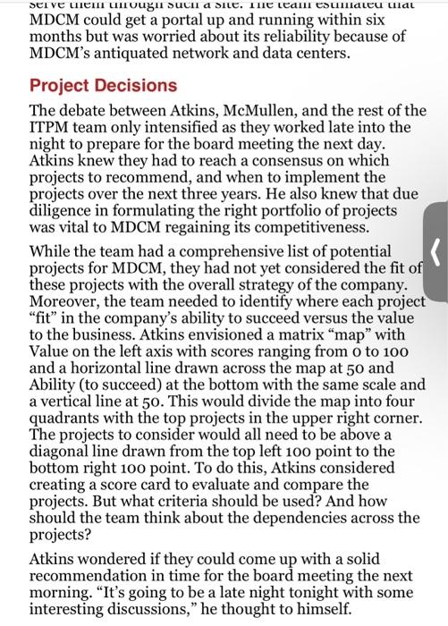 Solved Case MDCM, Inc. (B): Strategic IT Portfolio | Chegg.com