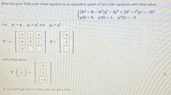 Solved Write The Given Third Order Linear Equation As An