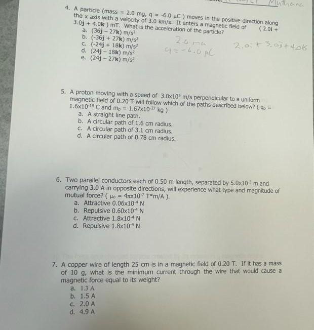 Solved 4. A particle (mass =2.0mg,q=−6.0μC ) moves in the | Chegg.com