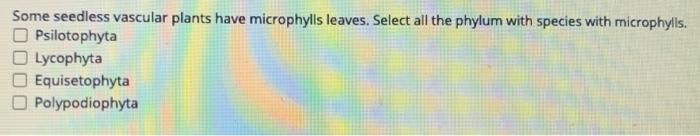 Solved Some seedless vascular plants have microphylls | Chegg.com