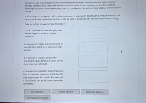 Solved Consumers use compensatory and noncompensatory nules | Chegg.com