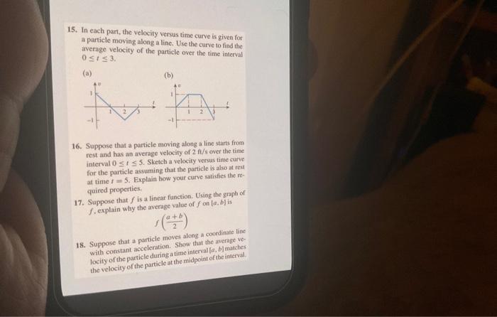 Solved 15. In each part, the velocity versus time curve is | Chegg.com