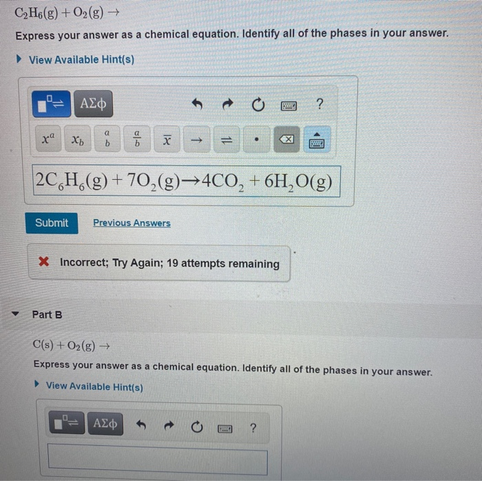 Solved C2H6(g) + O2(g) → Express your answer as a chemical | Chegg.com