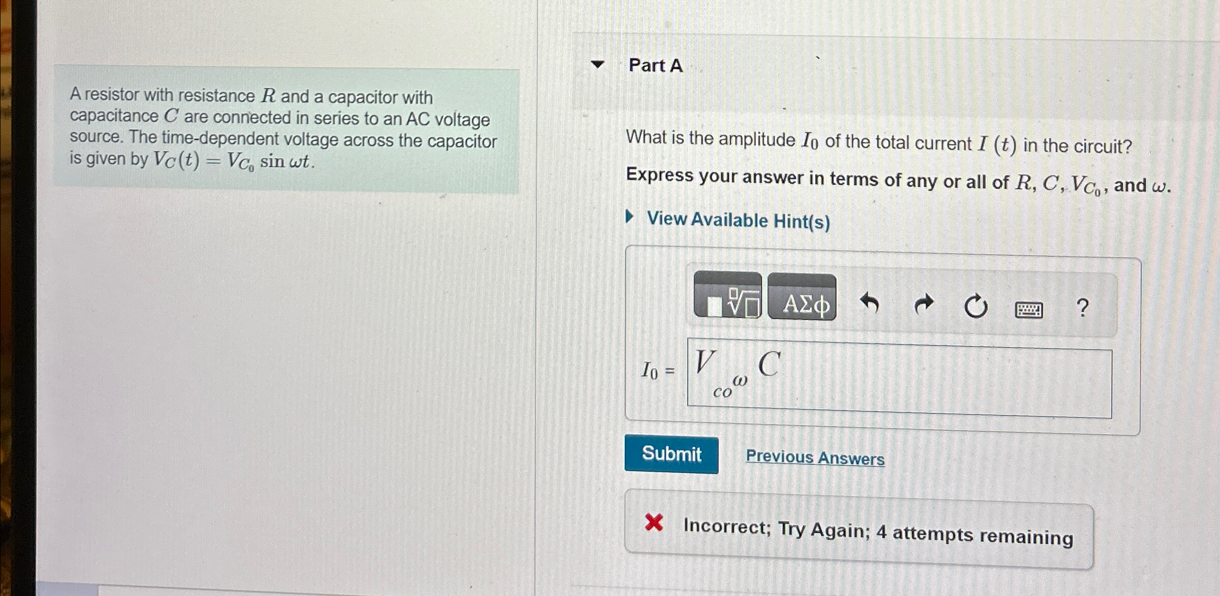 Solved A resistor with resistance R ﻿and a capacitor with | Chegg.com
