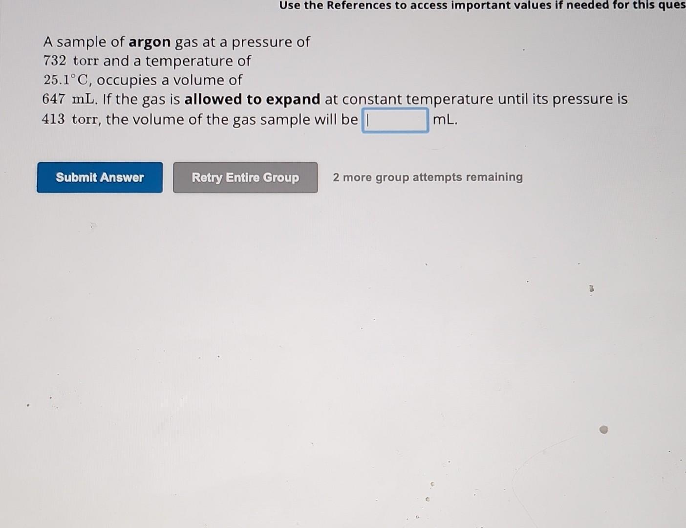 Solved A sample of argon gas at a pressure of 732 torr and a | Chegg.com
