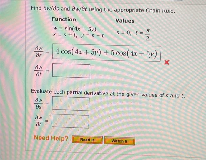 Solved Find dw/ds and dw/dt using the appropriate Chain | Chegg.com