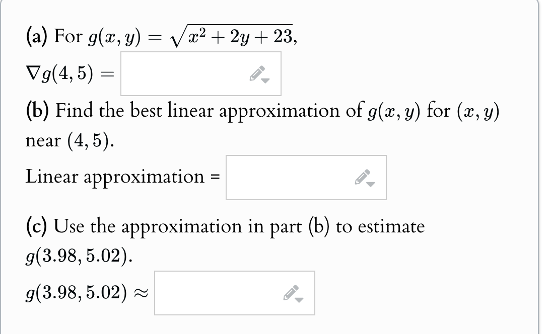 Solved for g(x,y) =sqrt x^2+2y+23gradient g(4,5)Find the | Chegg.com