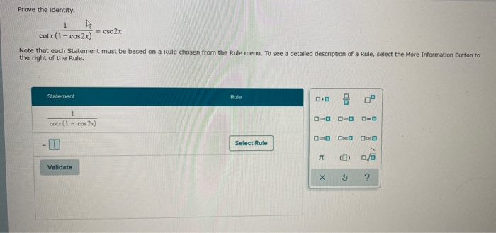 Solved Prove the identity. A - csc 2x cotx (1 - cos2x) Note | Chegg.com