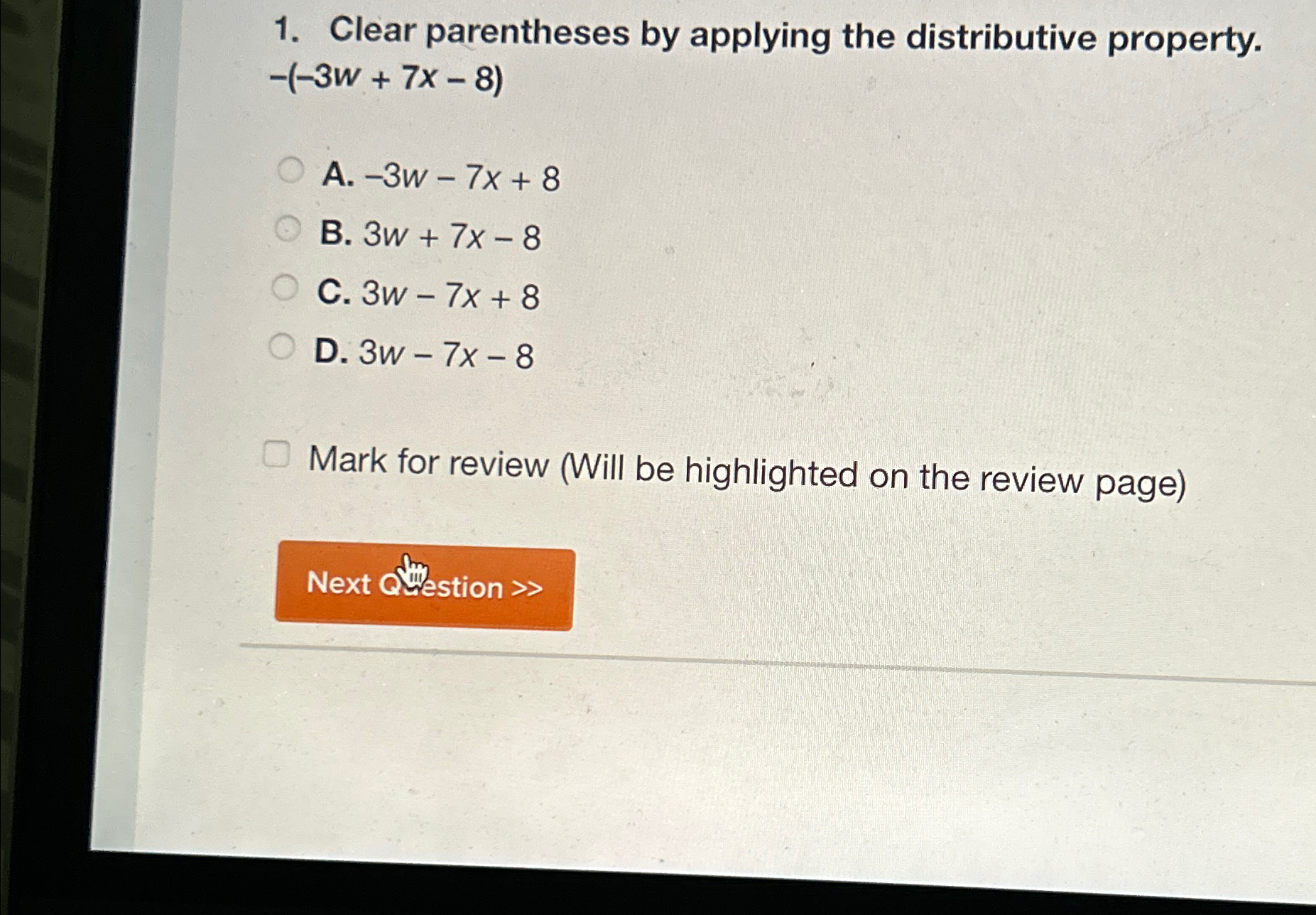 Solved Clear parentheses by applying the distributive | Chegg.com