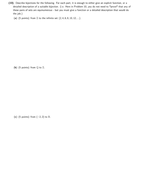Solved (10) Describe bijections for the following. For each | Chegg.com