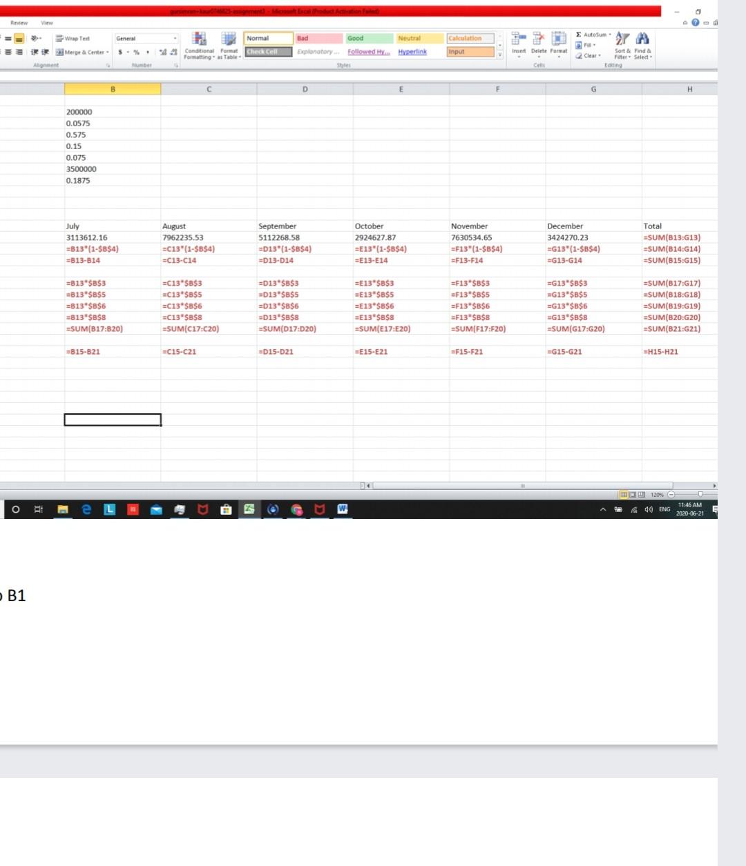 Solved BIU A- Merge & Center $ % 1.00 Paste Format Painter | Chegg.com
