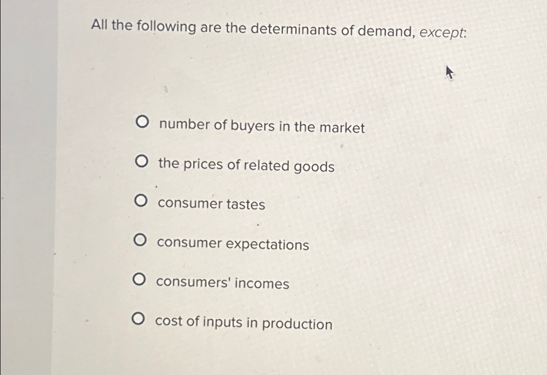 Solved All the following are the determinants of demand, | Chegg.com