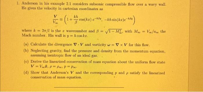 Solved Anderson in his example 2.1 considers subsonic | Chegg.com