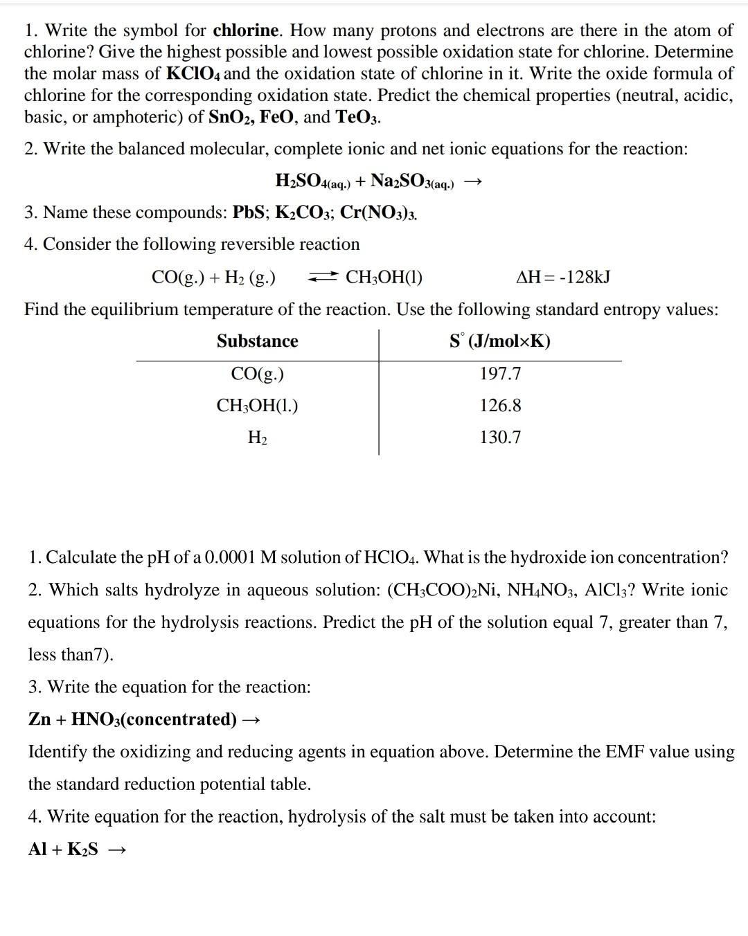 Solved 1. Write the symbol for chlorine. How many protons | Chegg.com