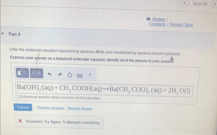 Solved Enter the molecular equation representing aqueous | Chegg.com