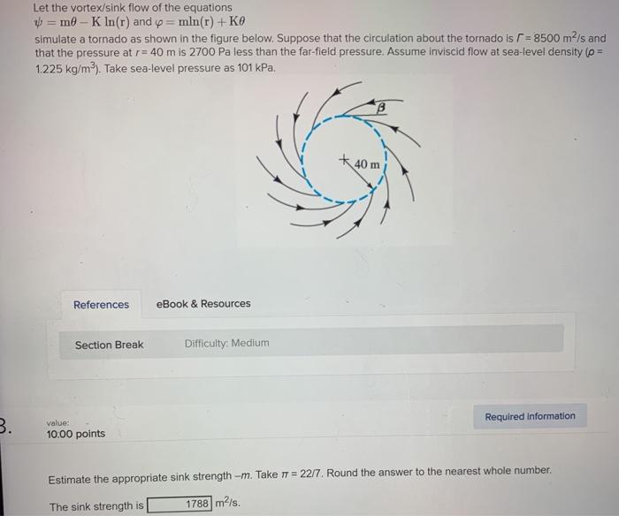 Solved Let the vortex/sink flow of the equations v=mo - K | Chegg.com