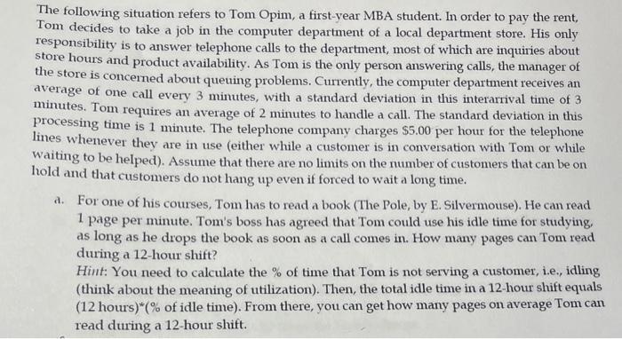 Solved The following situation refers to Tom Opim, a | Chegg.com