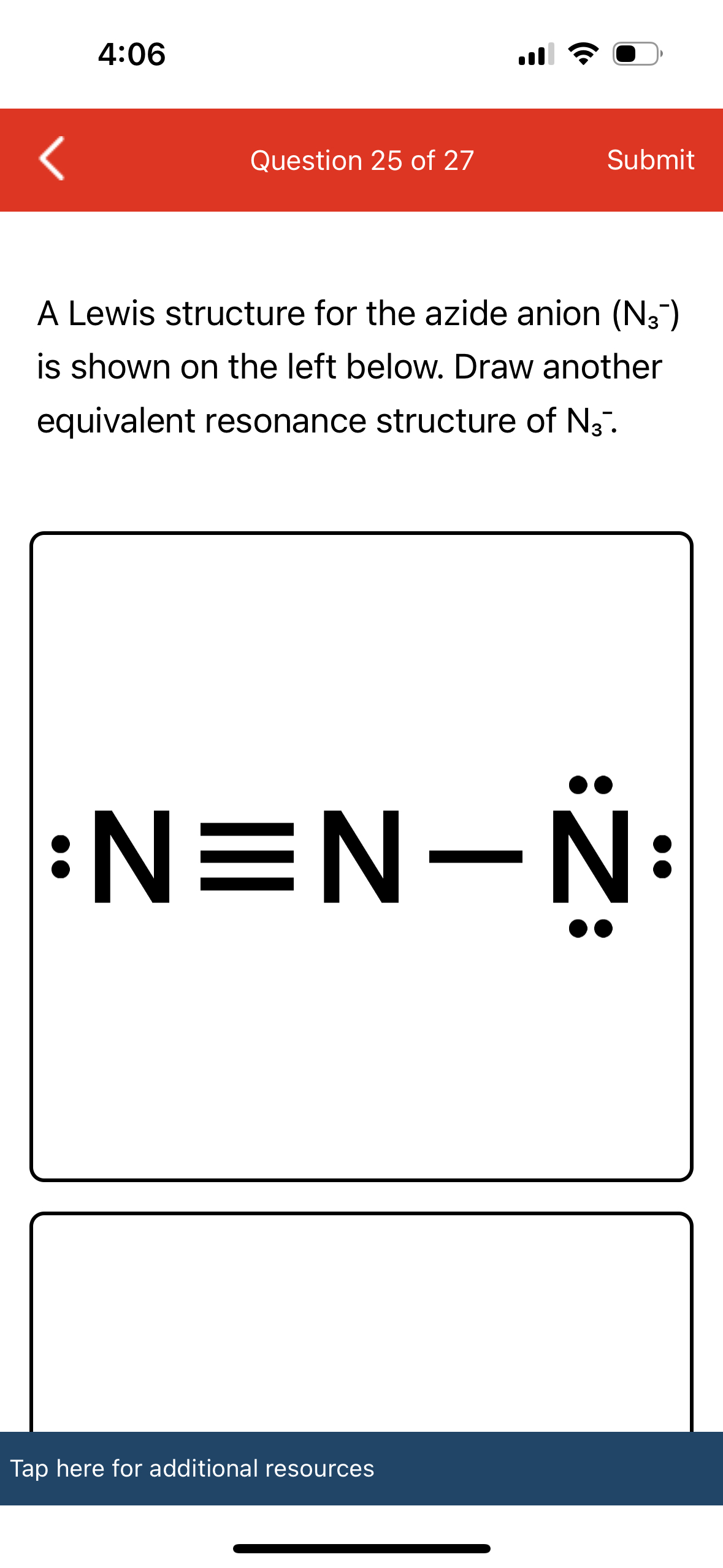 Solved 4:06Question 25 ﻿of 27SubmitA Lewis structure for the | Chegg.com