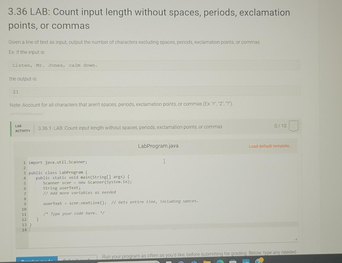 Solved 3 36 Lab Count Input Length Without Spaces Periods