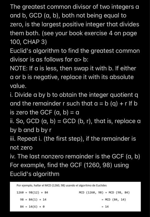 Solved The greatest common divisor of two integers a and b, | Chegg.com