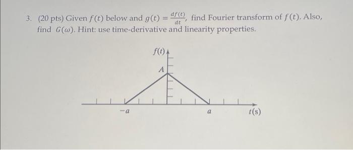Solved 3. (20 pts) Given f(t) below and g(t) = f(t), find | Chegg.com