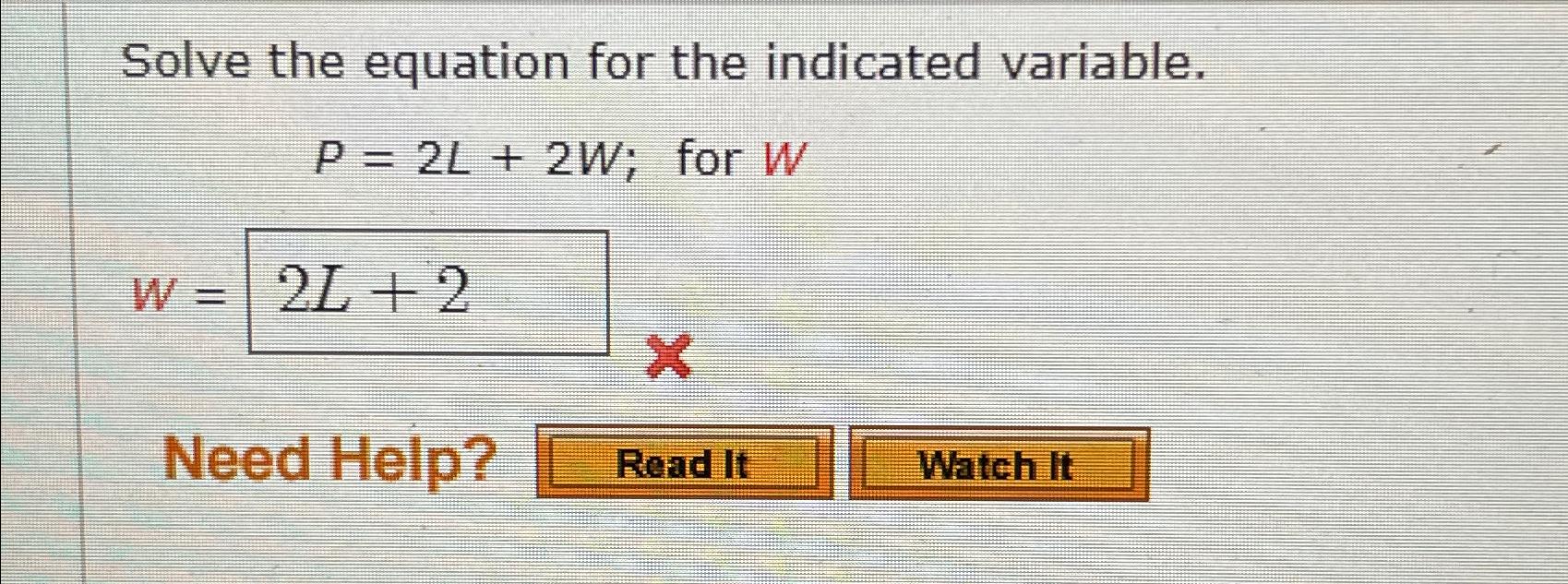 Solved Solve the equation for the indicated | Chegg.com