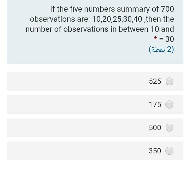 Solved If the five numbers summary of 700 observations are: | Chegg.com