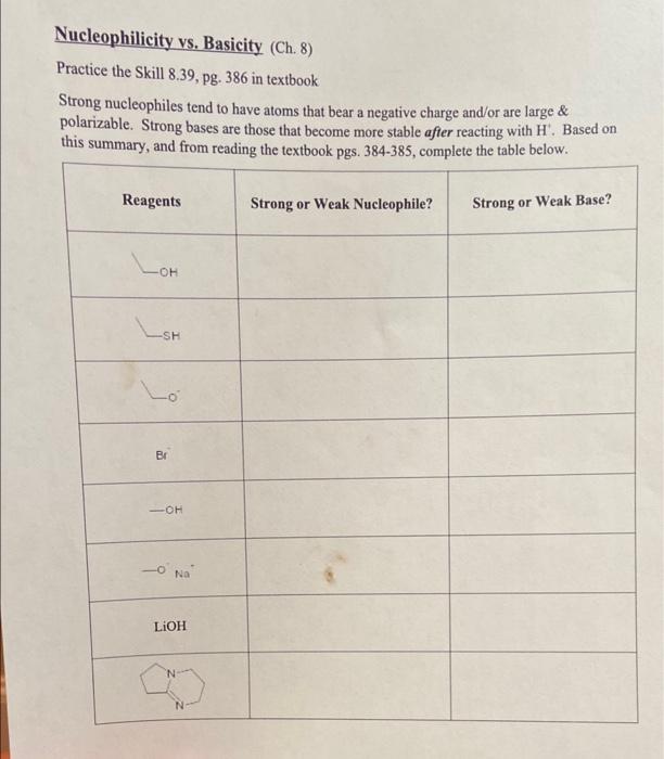 Solved Nucleophilicity vs. Basicity (Ch.8) Practice the | Chegg.com