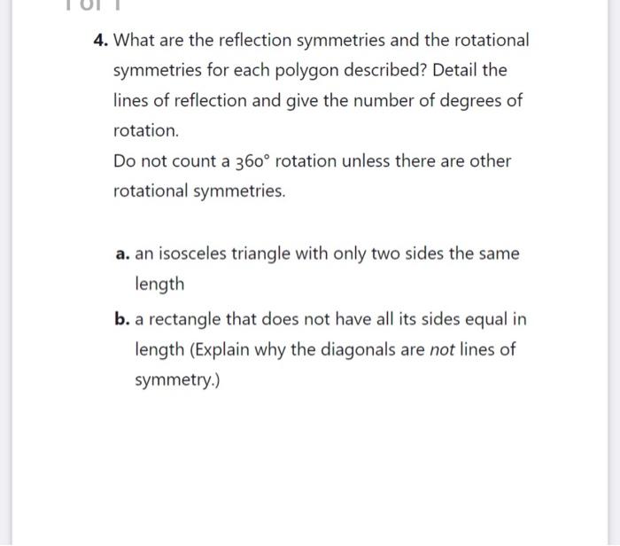 Solved 4 What Are The Reflection Symmetries And The