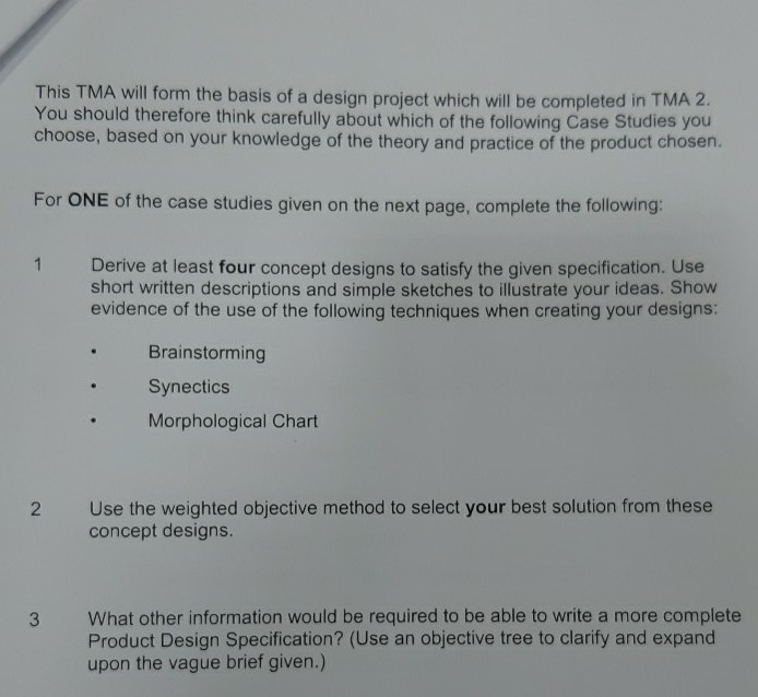 Solved This TMA will form the basis of a design project | Chegg.com