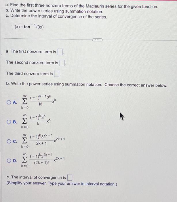 Solved a. Find the first three nonzero terms of the | Chegg.com