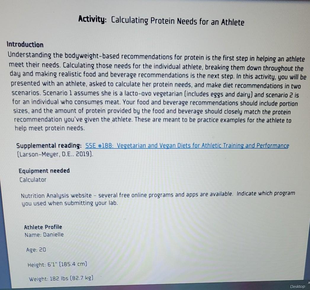 Activity: Calculating Protein Needs for an Athlete | Chegg.com