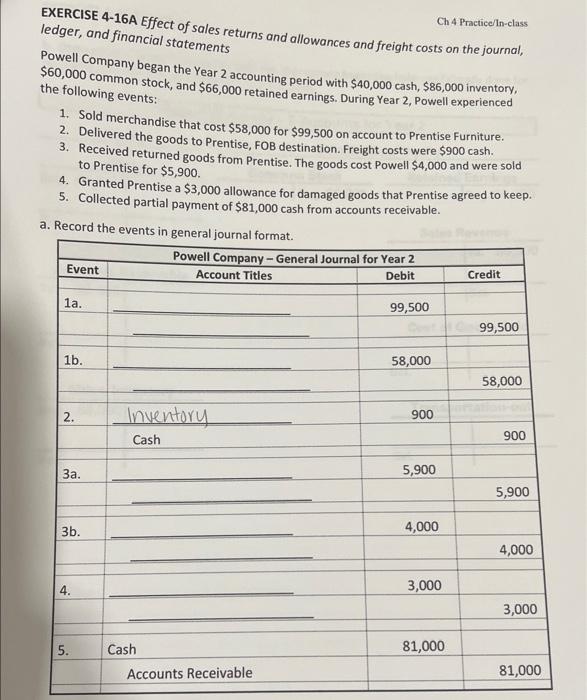 Solved EXERCISE 4-16A Effect of sales returns and allo | Chegg.com