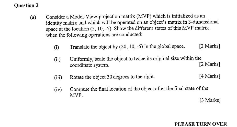 Solved Consider a Model-View-projection matrix (MVP) which | Chegg.com