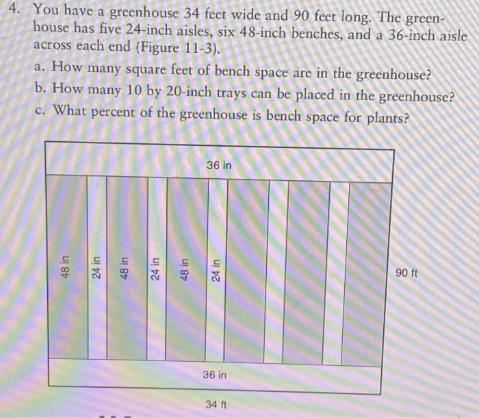 Solved You have a greenhouse 34 feet wide and 90 feet long. | Chegg.com
