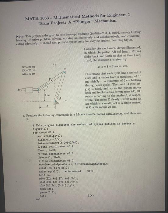 MATH 1063 - Mathematical Methods for Engineers 1 Team | Chegg.com