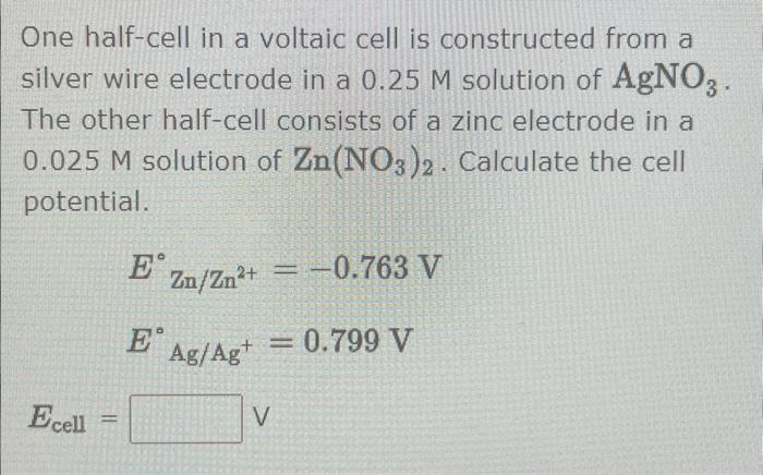 Solved One half-cell in a voltaic cell is constructed from a | Chegg.com