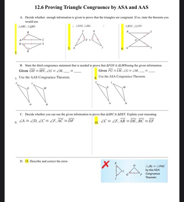 Solved F. 20. Prove the triangles are congruent using the | Chegg.com