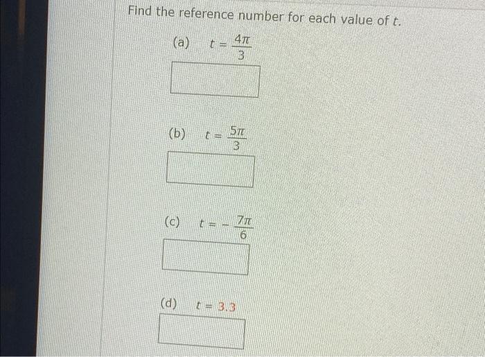 Solved Find the reference number for each value of t. (a) t- | Chegg.com